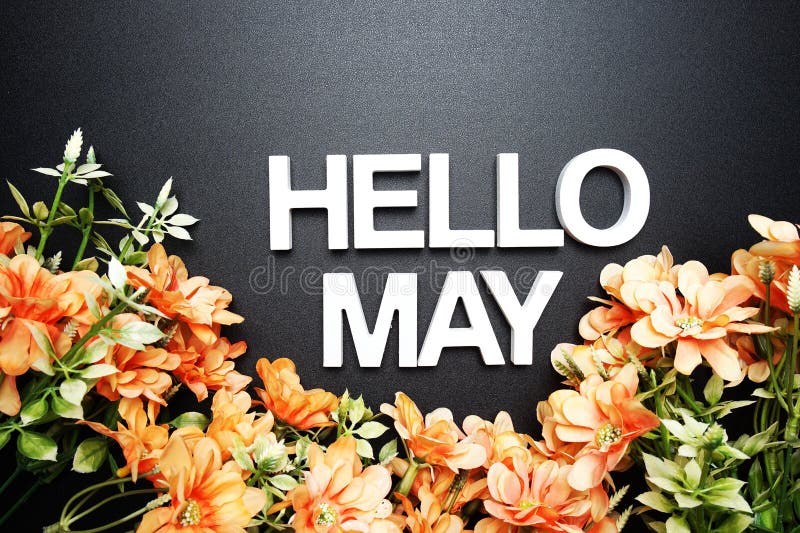 Hello May Alphabet Letter with Flower Decoration on Black Background ...