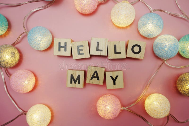 Hello May Alphabet Letter with Space Copy on Pink Background Stock ...