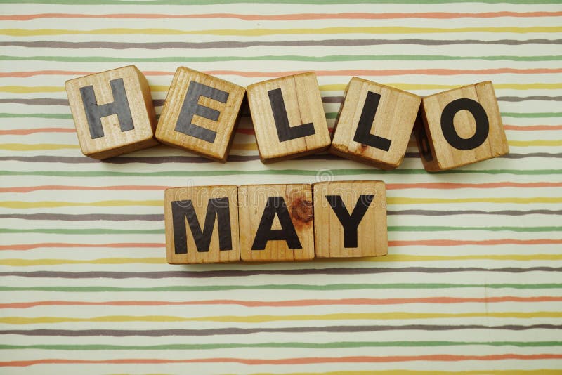 Hello May Alphabet Letters on Colorful Stripes Background Stock Photo ...