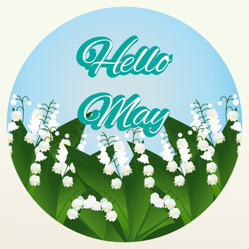 Hello May Lettering on Blue Background with Lily of the Valley Stock ...