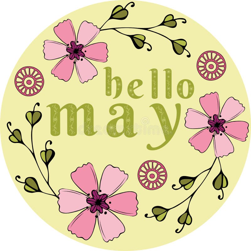Hello May Lettering with Flowers in Doodle Style Stock Vector ...