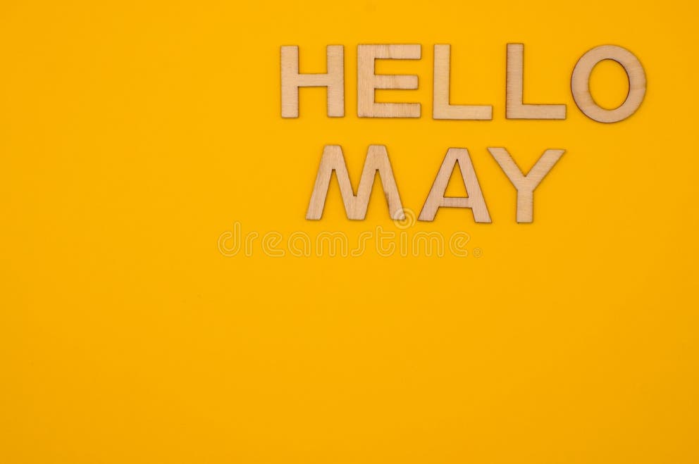 Hello may text stock image. Image of time, yellow, text - 358825815