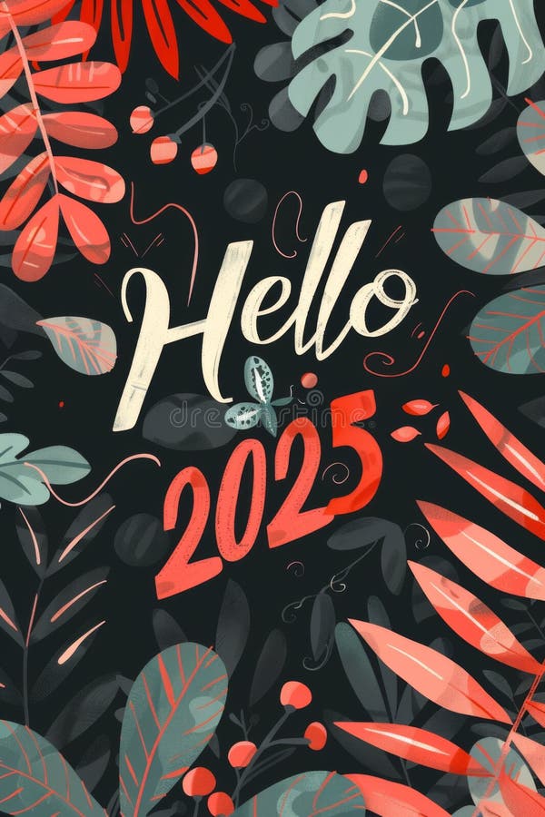 Hello 2025 Message on Moody Floral New Year Celebration Botanical ...