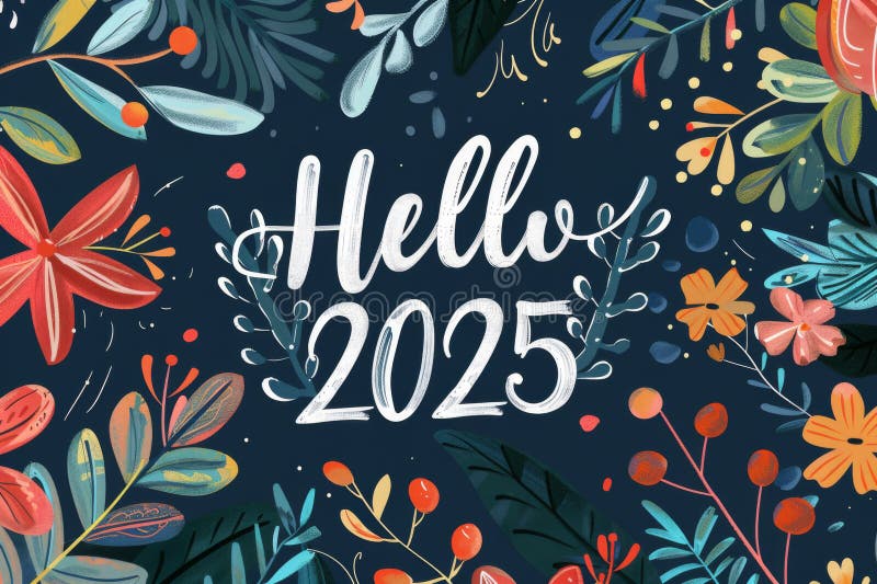 Hello 2025 Message on Moody Floral New Year Celebration Botanical ...