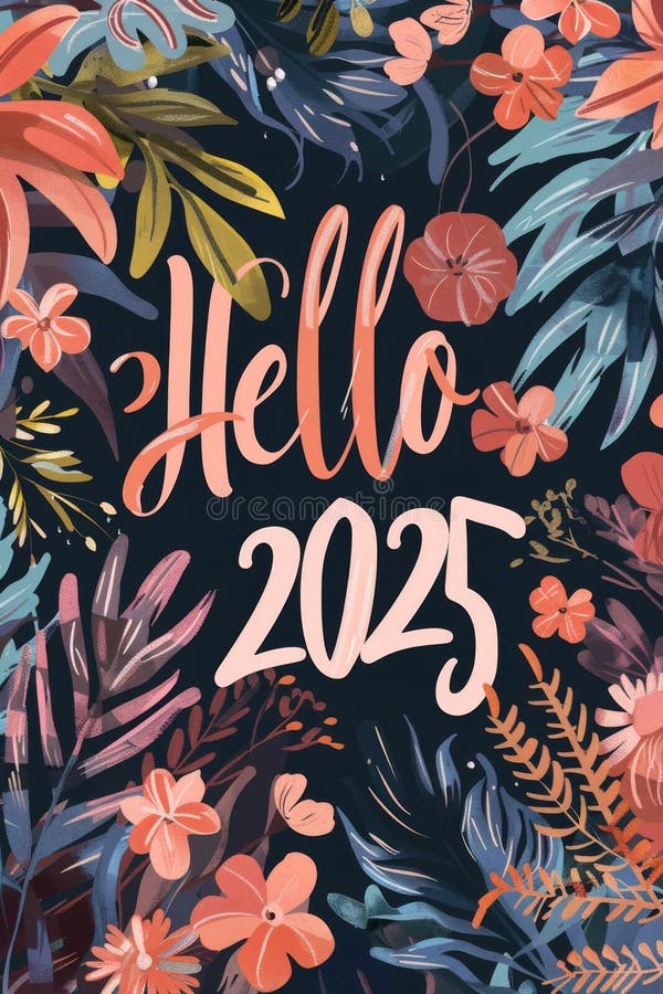 Hello 2025 Message on Moody Floral New Year Celebration Botanical ...