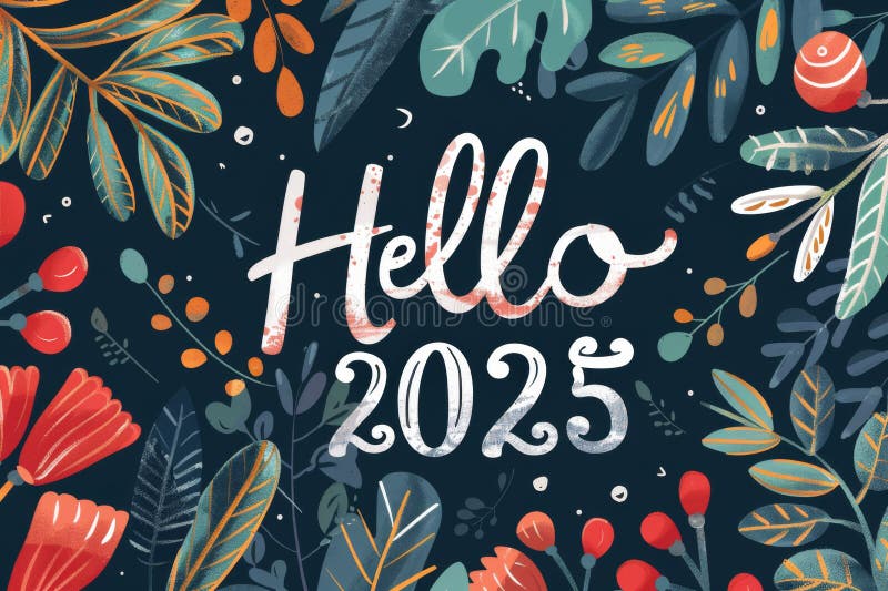 Hello 2025 Message on Moody Floral New Year Celebration Botanical ...
