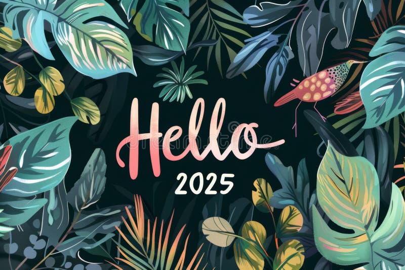 Hello 2025 Message on Moody Floral New Year Celebration Botanical ...