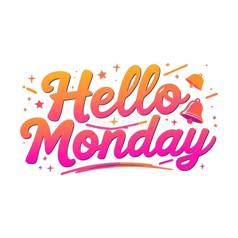 Hello Monday Gradient Typography with Bells and Stars Stock Vector ...