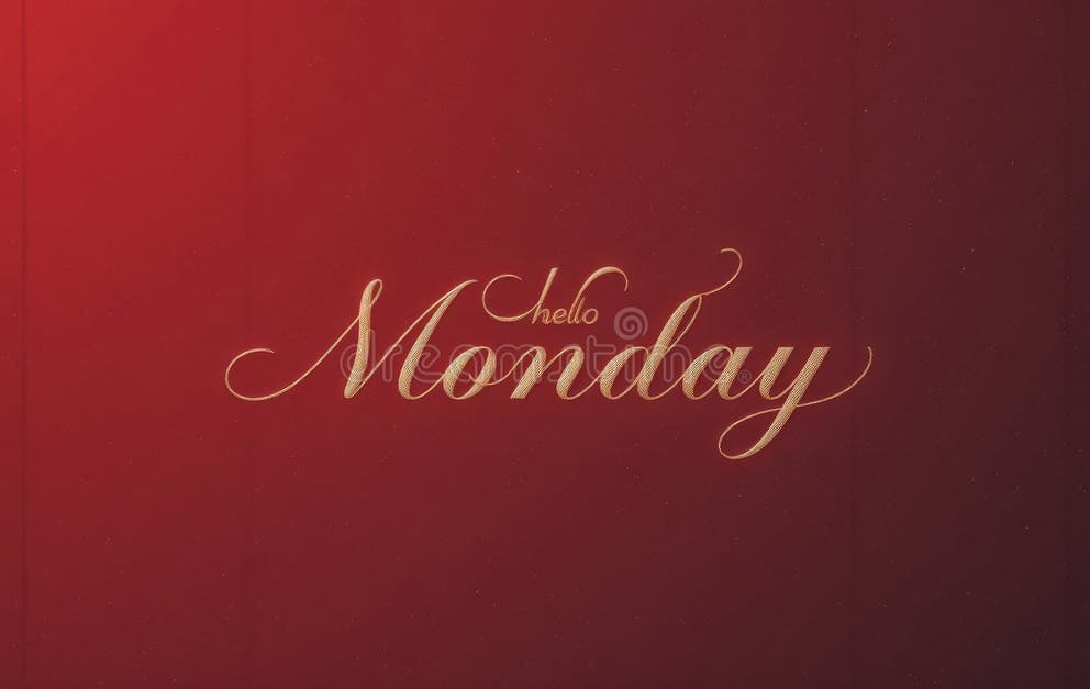 Hello Monday Message in Elegant Gold Script on Red Gradient Background ...