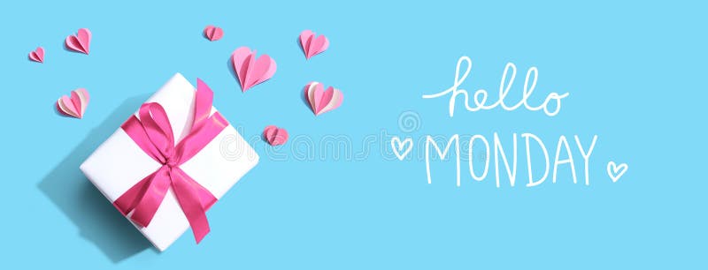 Hello Monday Message with a Gift Box Stock Image - Image of positive ...