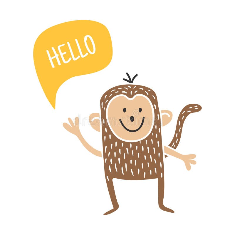 Monkey Hello world stock image. Illustration of worldprint - 122175093