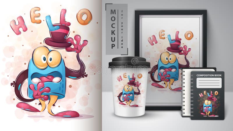 Hello Monster Poster and Merchandising Stock Vector - Illustration of ...