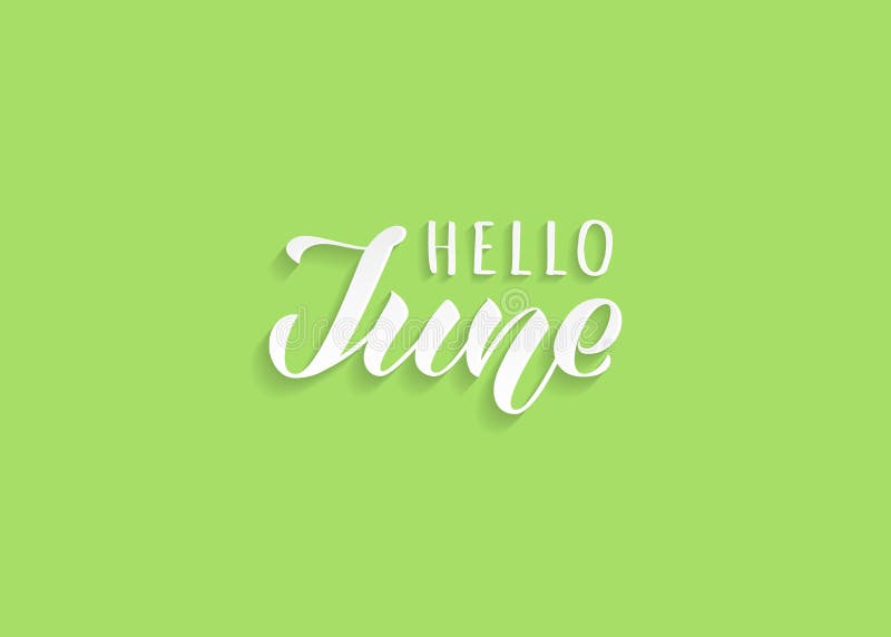 Hello June Hand Drawn Lettering Card with Doodle Leaves and ...