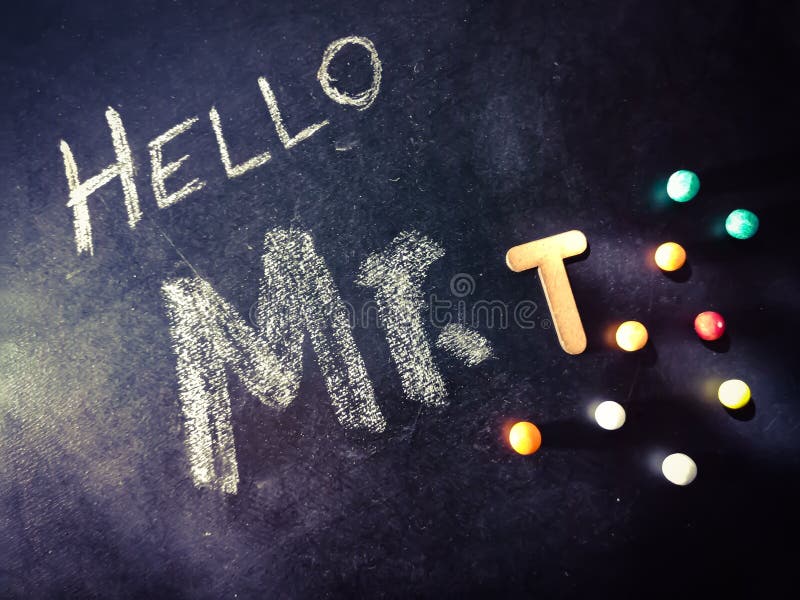 Hello Mr T Letter Displayed on Chalkboard with Colorful Molecule ...