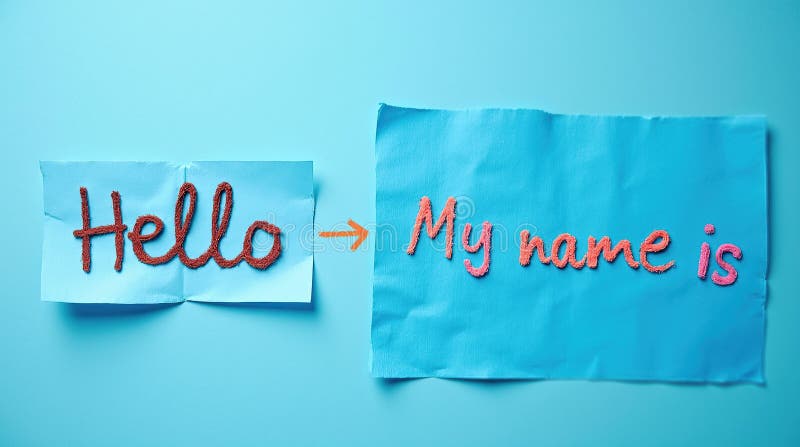 Hello and My Name is Text on Blue Paper Background Stock Illustration ...