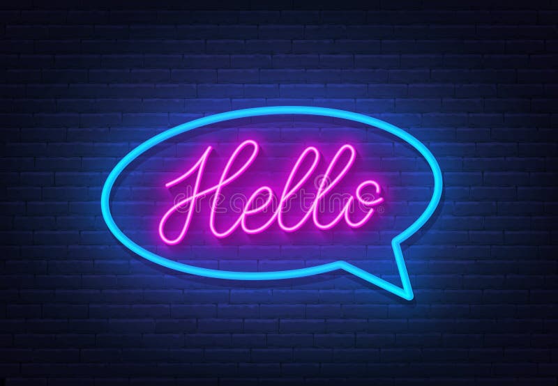 Hello Neon Text on Brick Wall Background. Stock Vector - Illustration ...