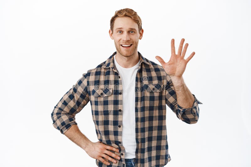 Hello Nice To Meet You. Friendly Redhead Guy Waving Hand at You and ... Hello Nice To Meet You. Friendly Redhead Guy Waving Hand at You and ...