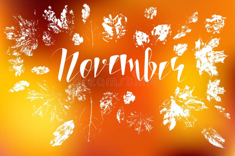 Hello November, Bright Fall Leaves and Lettering Stock Illustration ...