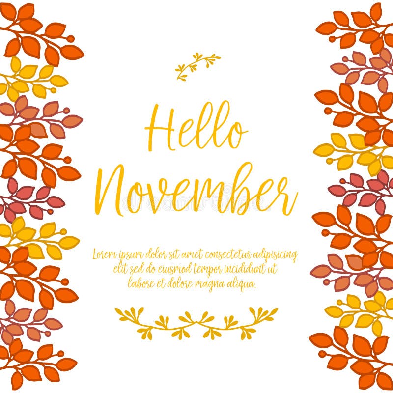 Hello November, with Style of Cute Leaf Frame. Vector Stock Vector ...
