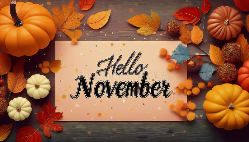 Hello November Greeting Card Stock Illustration - Illustration of ...