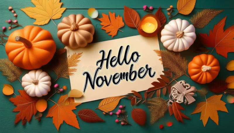 Hello November Greeting Card Stock Illustration - Illustration of ...