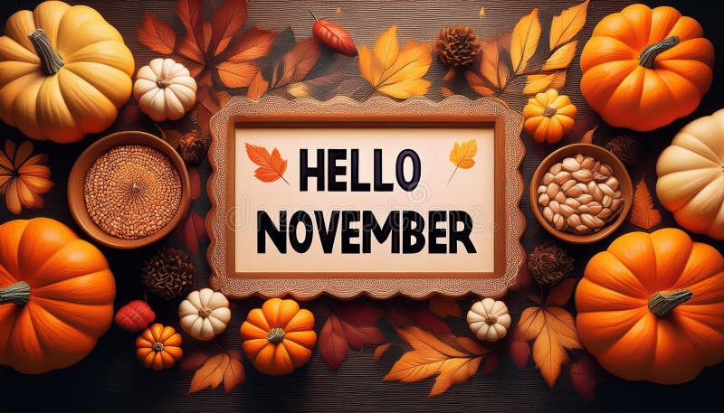 Hello November Greeting Card Stock Illustration - Illustration of text ...