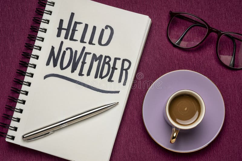 Hello November handwriting stock image. Image of notebook - 158796493