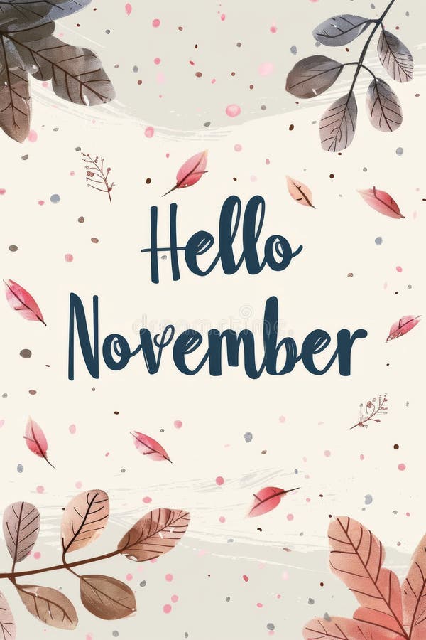 Hello November Text with Autumn Leaves and Scattered Elements ...