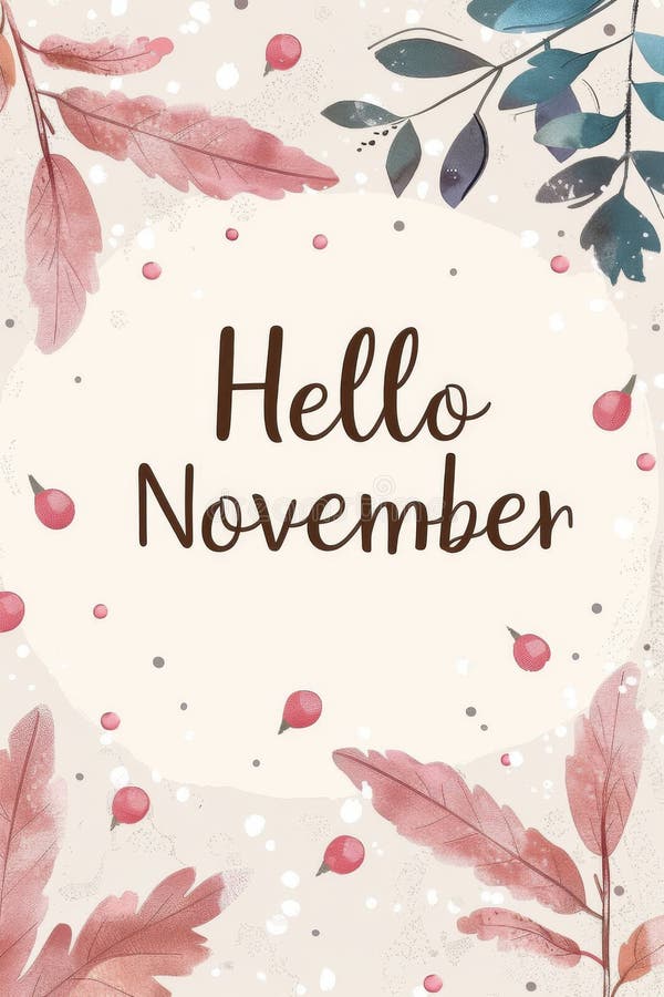 Hello November Text with Autumn Leaves and Scattered Elements ...