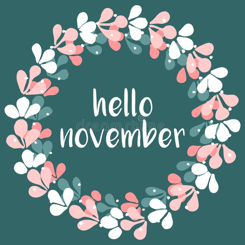 Hello November Wreath Vector Card Stock Vector - Illustration of laurel ...