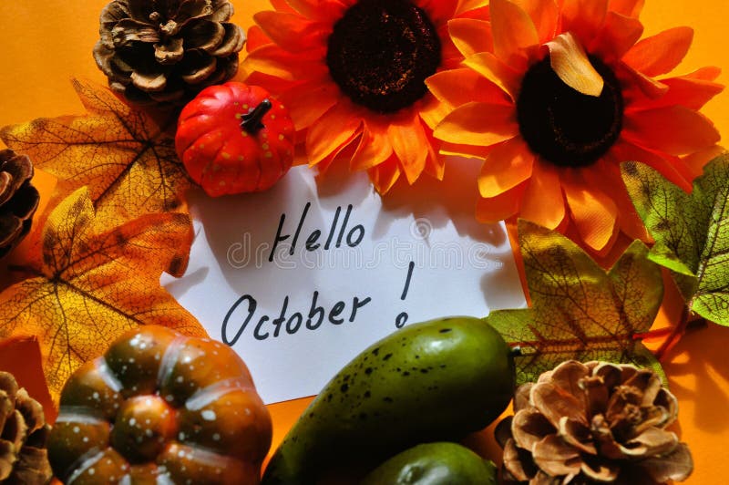 Hello october background stock photo. Image of pumpkns - 340124874