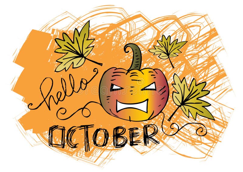 Hello October Card stock illustration. Illustration of color - 99746813