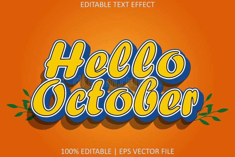 Hello October Cartoon Style Editable Text Effect Stock Vector ...