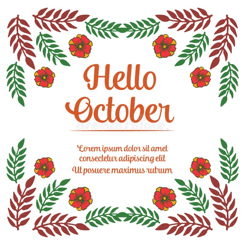 Hello October with Style of Cute Leaves Flower Frame. Vector Stock ...