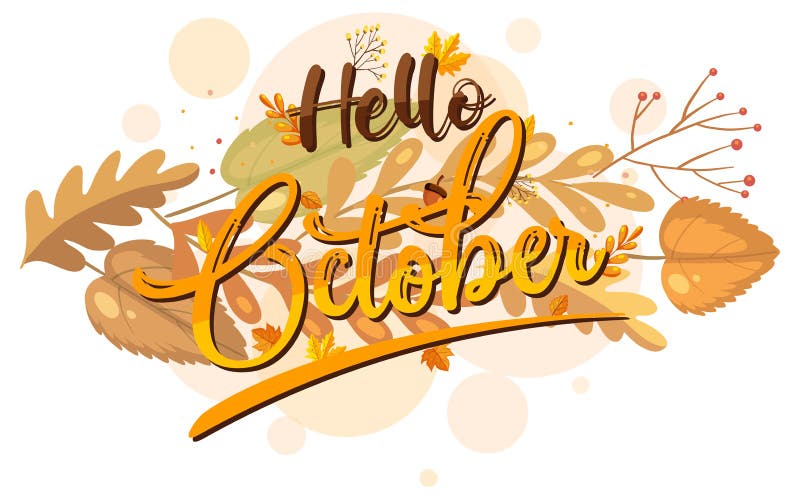 Hello October Logo with Ornamental Autumn Leaf Stock Vector ...