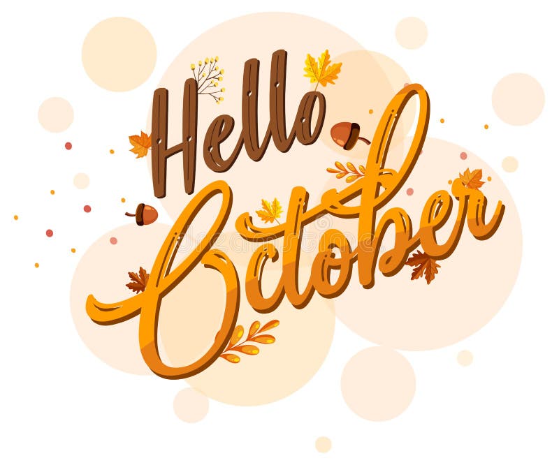 Hello October Logo with Ornamental Autumn Leaf Stock Vector ...