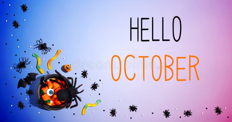 Hello October message stock photo. Image of card, cauldron - 159745502