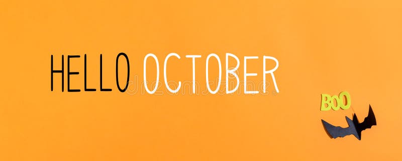 Hello October Message with Paper Bat Stock Illustration - Illustration ...