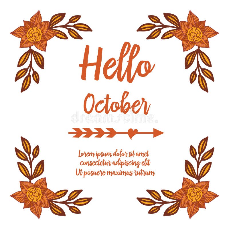 Hello October with Style of Cute Leaves Flower Frame. Vector Stock ...