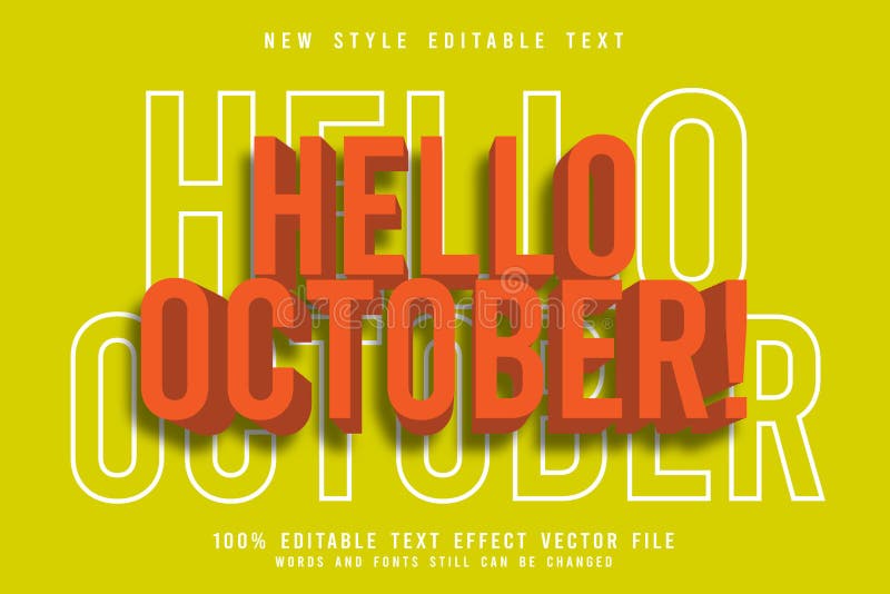 Hello October Text Effect 3D Emboss Modern Vintage Style Stock Vector ...