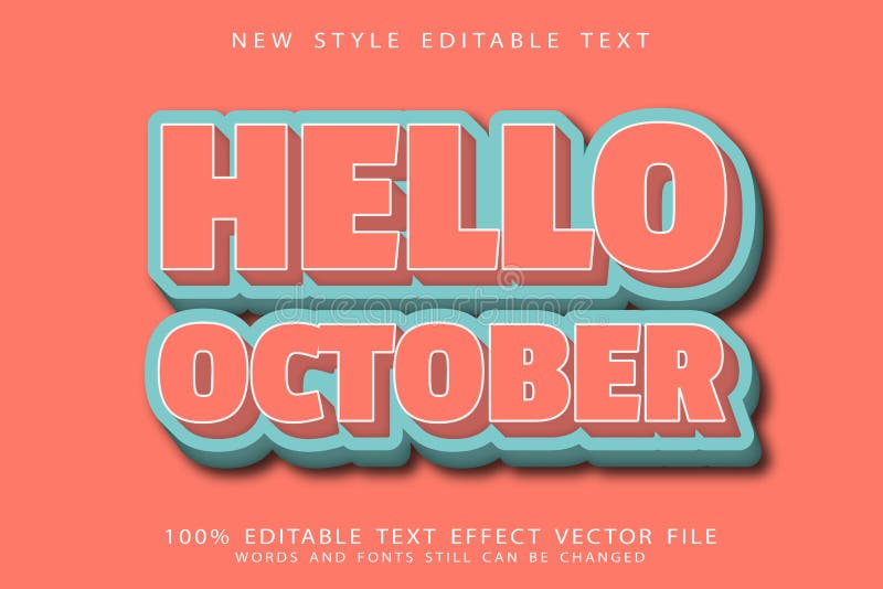 Hello October Text Effect 3D Emboss Vintage Style Stock Vector ...