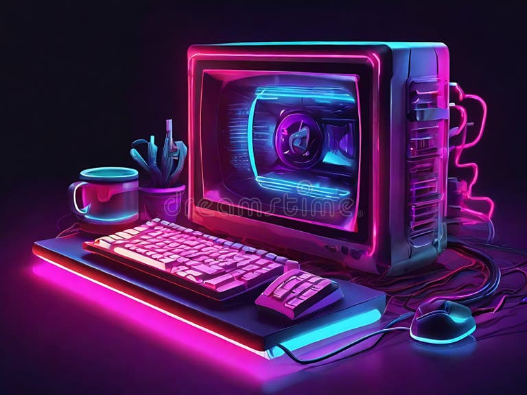Old Crazy Computer with Neon Effect Stock Photo - Image of screenshot ...
