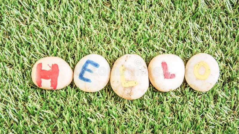 Hello Paint on Stone , on the Grass Stock Image - Image of daisies ...