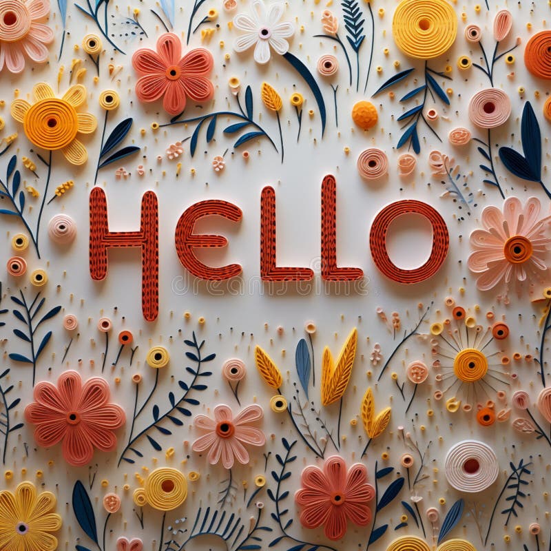Hello in Papercut Form with Flowers Stock Image - Image of patterns ...
