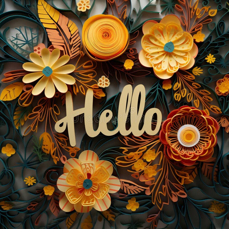 Hello Text in Papercut Form with Flowers Craftsmanship Stock ...