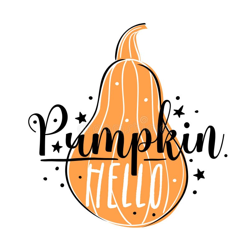 Hello Pumpkin Lettering Autumn Leaves Vector Illustration Stock ...