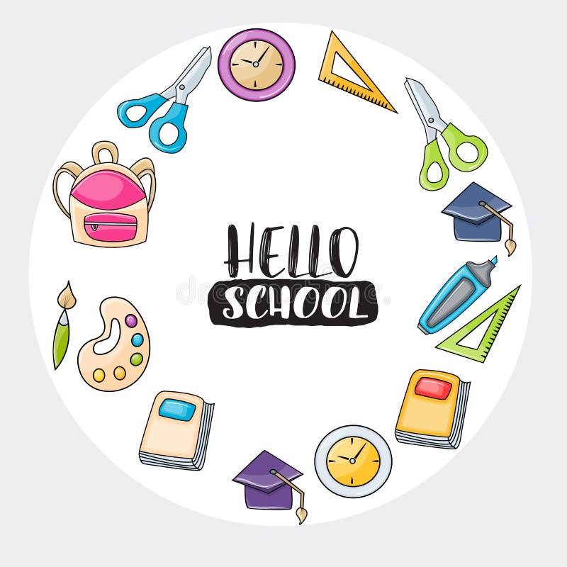 Hello School Doodle Clip Art Greeting Card Stock Vector - Illustration ...