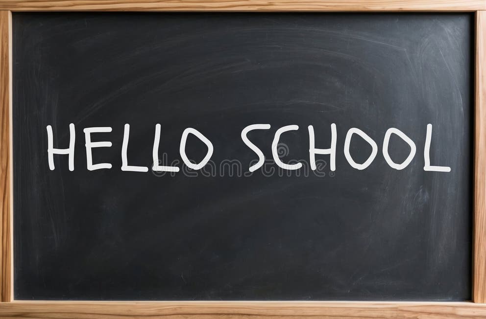 HELLO SCHOOL Inscription Text Words on the Blackboard Stock ...