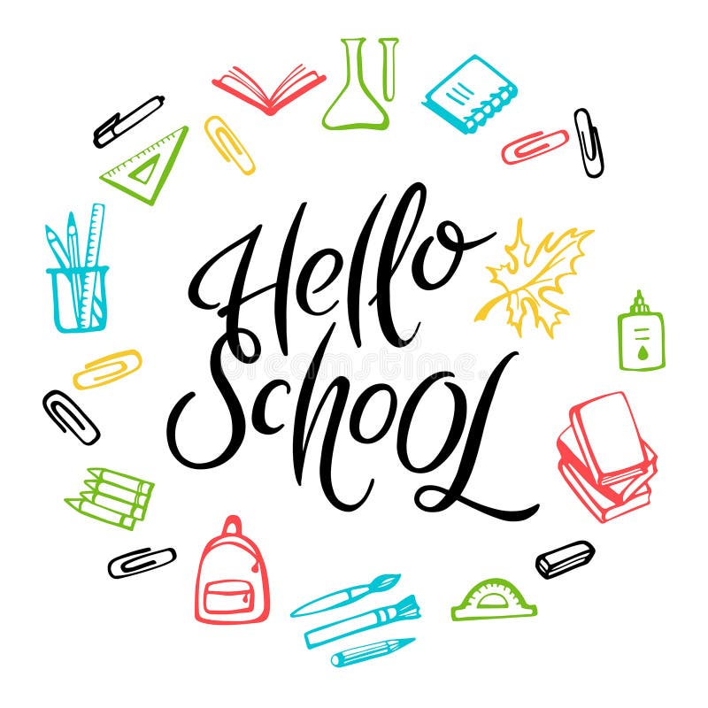 Hello School Friends Sticker Isolated On White Stock Vector ...