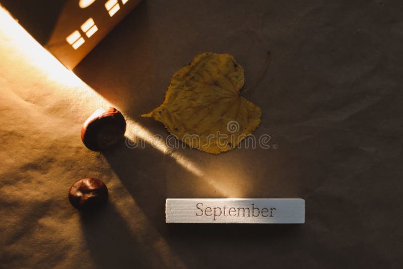 Hello September. Autumn Card with Apples on White Background Top View ...